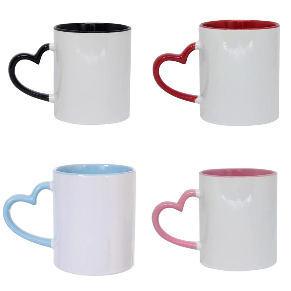 Caneca Sublimática Alça Coração e fundo colorido 325 ml - Canetacor